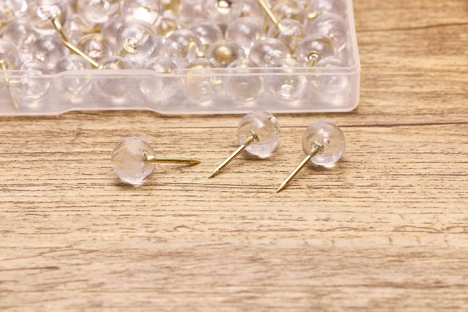 100pcs 1/3 Inch Decorative Push Pins Transparent Plastic Head And Gold ...