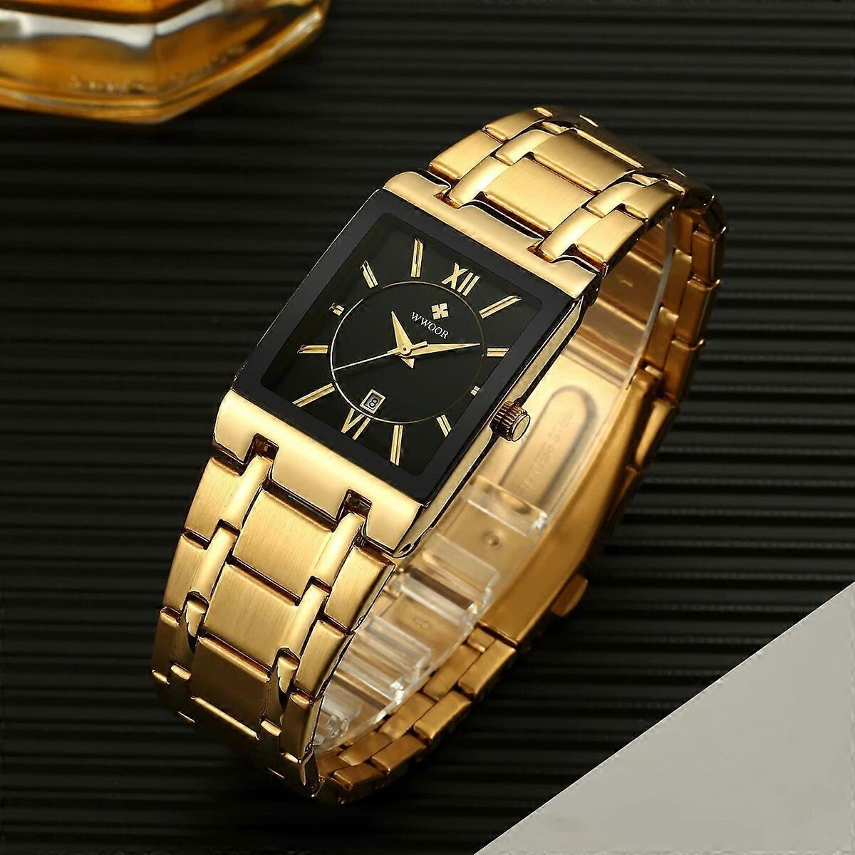 Relogio Masculino Guld Klocka Män Square Mens Klockor Lyx Golden Quartz ...