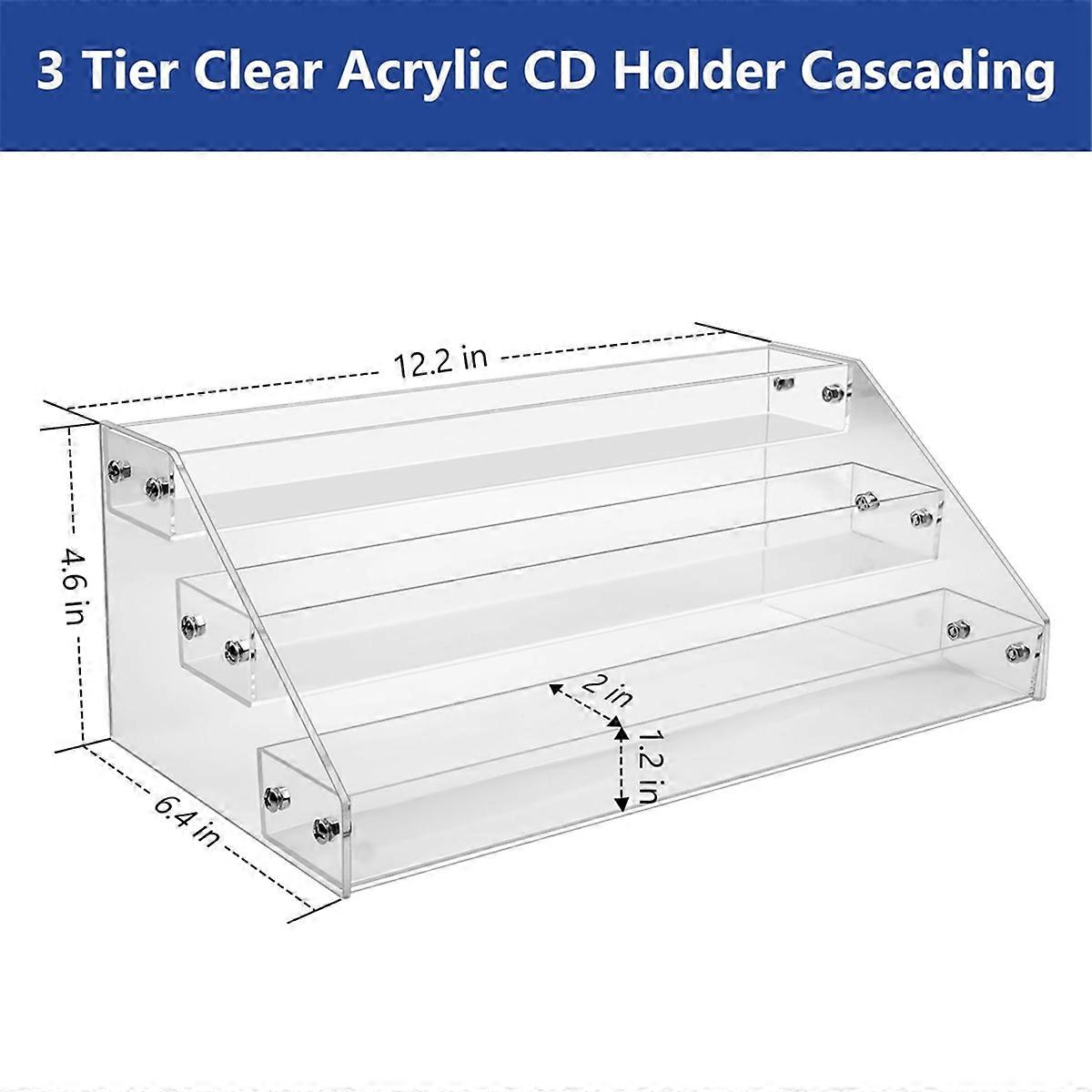 3 Tier Clear Acrylic CD Holder Cascading CD Storage Rack | Fruugo UK