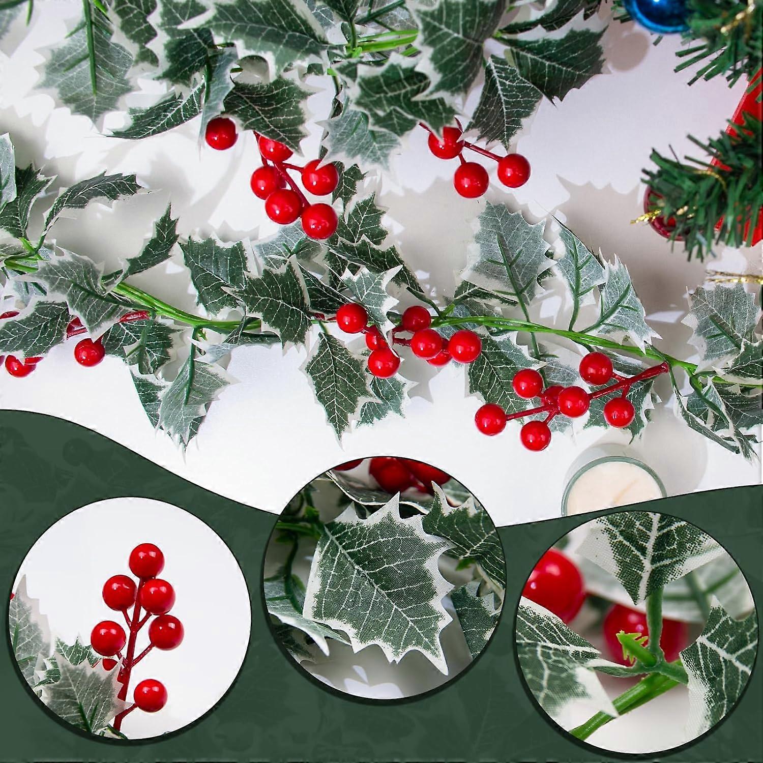 3 Pack Christmas Poinsettia Garland 25.5 Ft Artificial White Edge Green ...