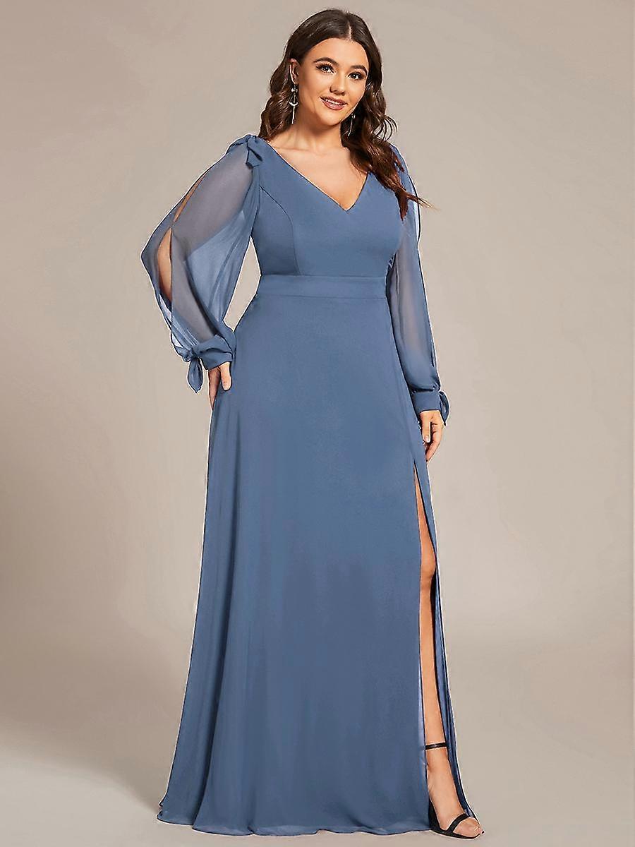 Ever-Pretty Women's Plus Size Split Long Sleeve V-Neck Low Back Thigh ...