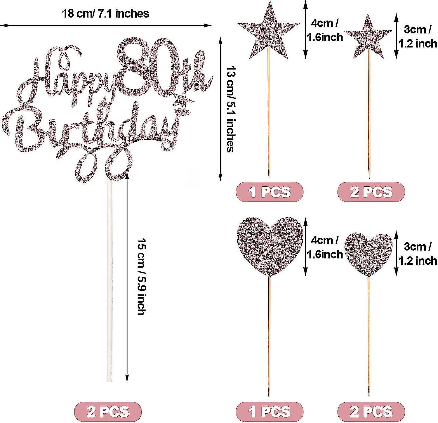 10pcs 80th Birthday Cake Toppers For Ladies Women, Happy 80th Birthday ...
