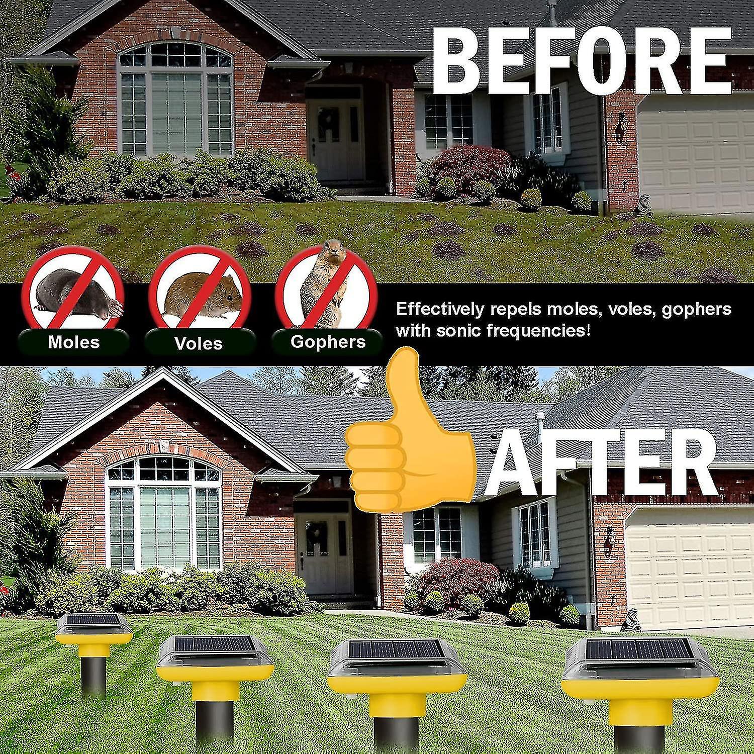 Solar Mole Repellent, Pack Of 4, Ultrasonic Mole Deterrent For ...