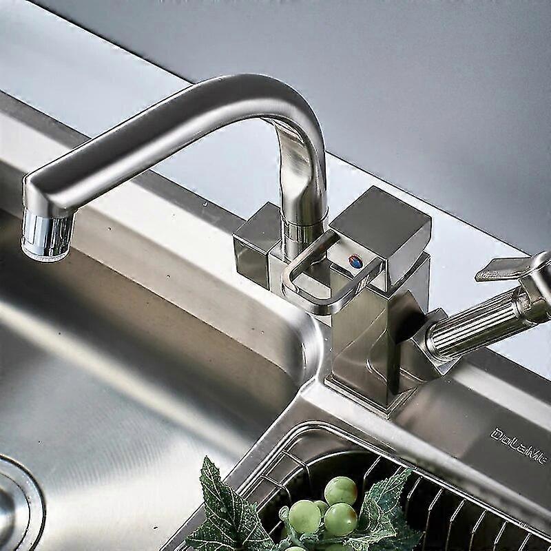 Exquisite Brushed Nickel Kitchen Faucet Led Light Spout Pull Out ...