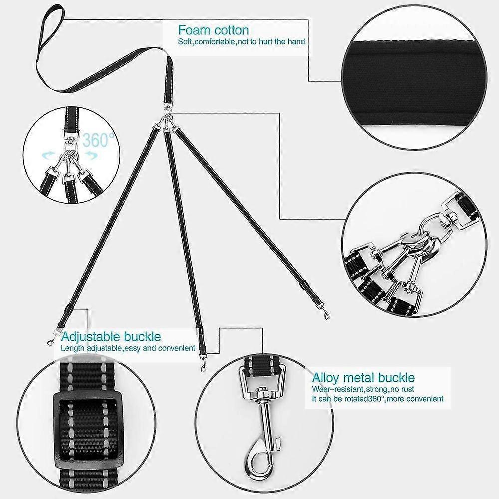 Heavy Duty Tangle Free 3/three Way Dog Coupler Leash With Padded DRC ...