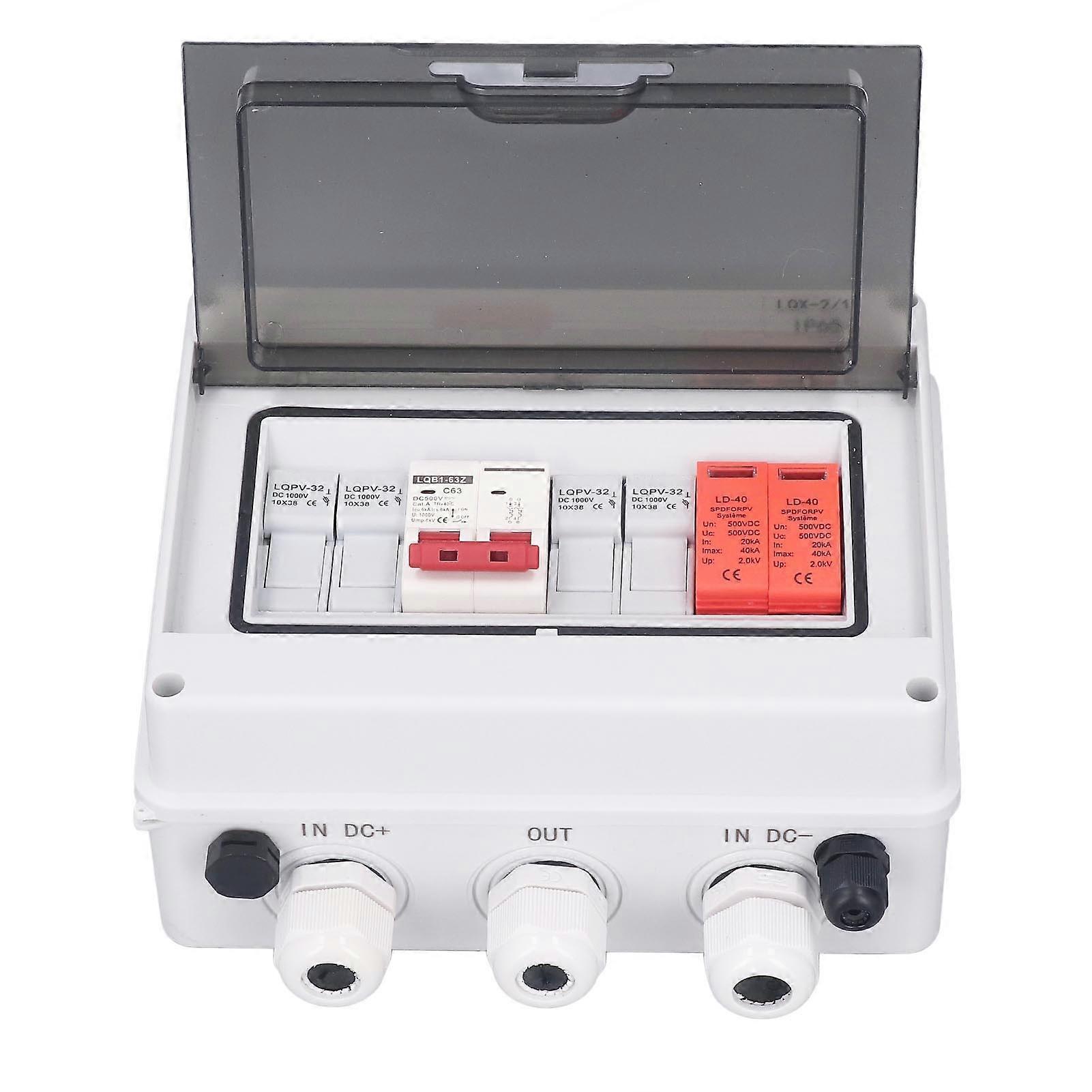 500V 63A Solar Combiner Box 30A Fuse 2P Circuit Breaker 40KA Arrester ...