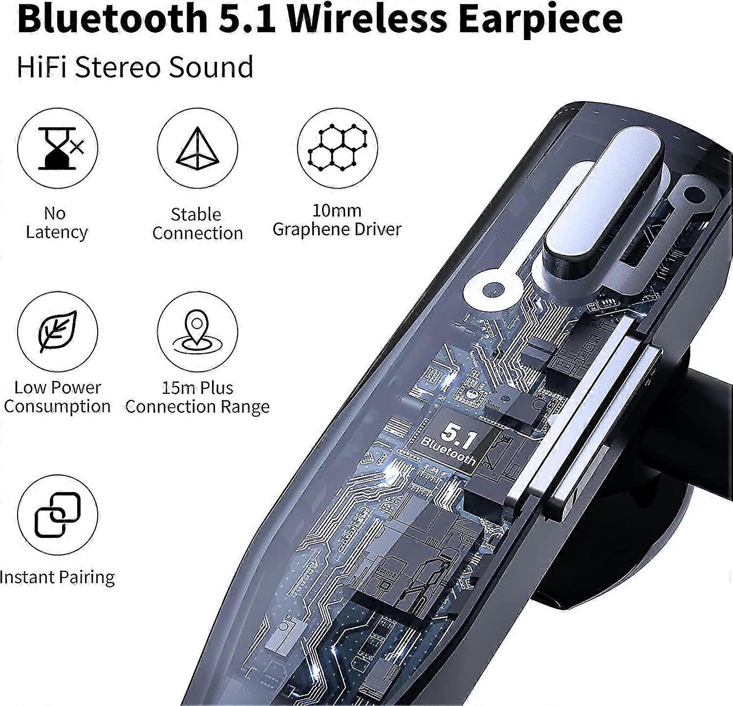 Bluetooth Earpiece Handsfree 24 Hrs Phone Call Bluetooth Headset ...