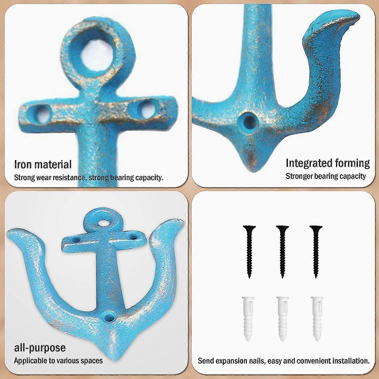 Vintage Rustic Cast Iron Wall Hooks with Nautical Anchor Design, Shabby ...