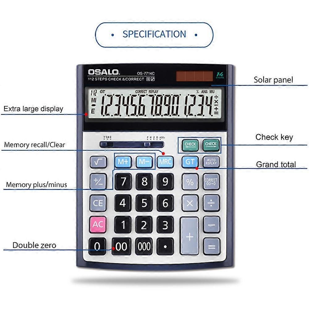 OSALO OS-7714C HD Large Screen ABS Financetor Solar/Battery Powered 14 ...