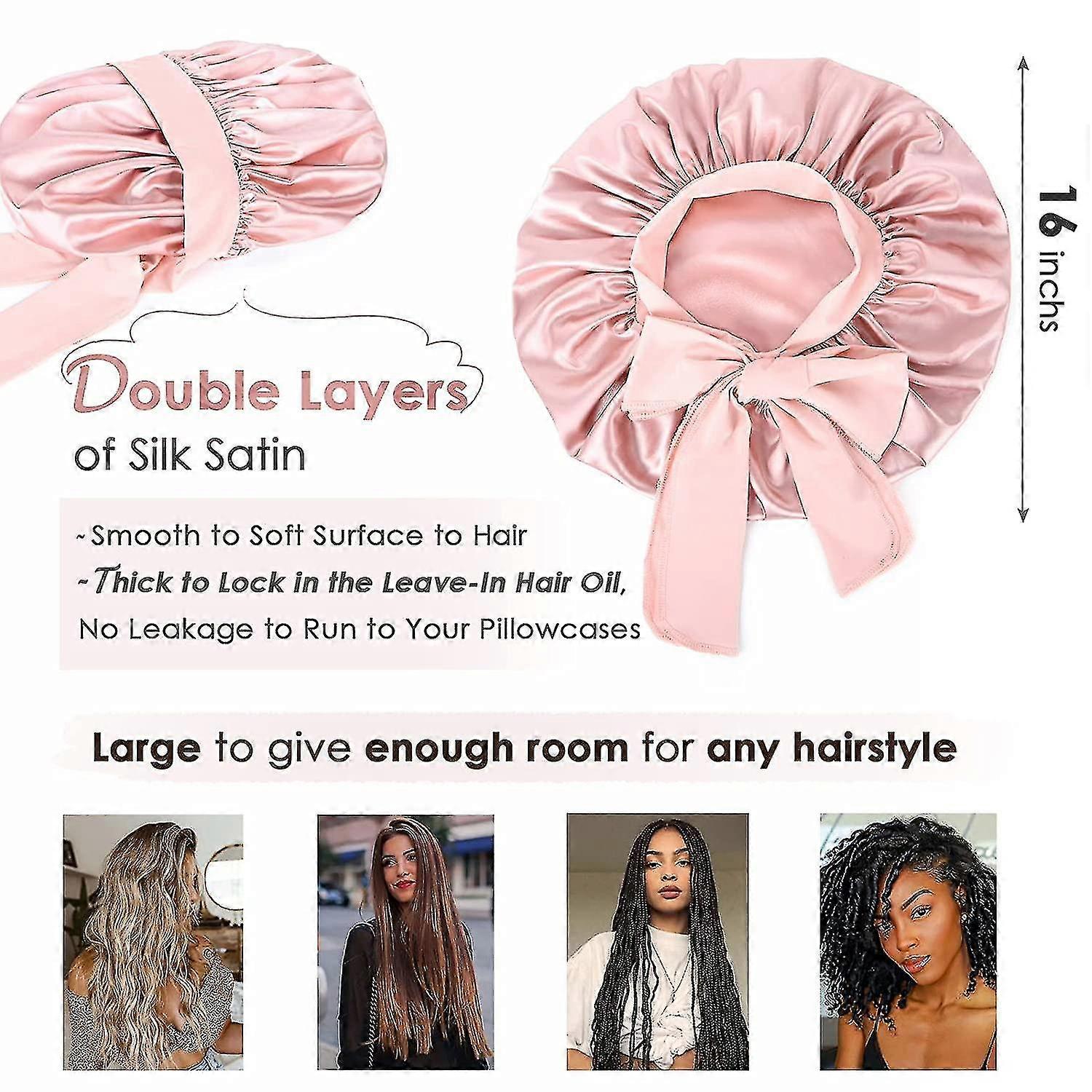 Hot Pink Silk Satin Bonnet For Sleeping Double Layer Satin Lined Hair ...