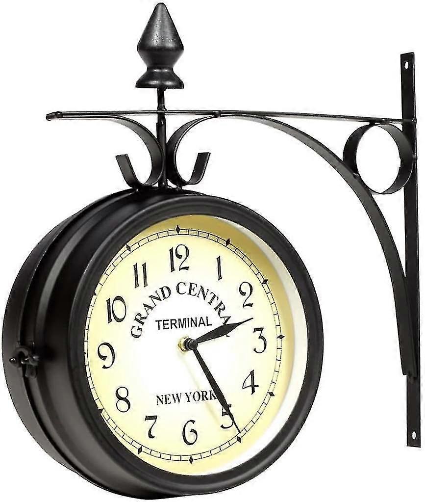 New,suitable Two Sided Train Station Wall Clock Black Vintage Design Clock Watch | Fruugo UK