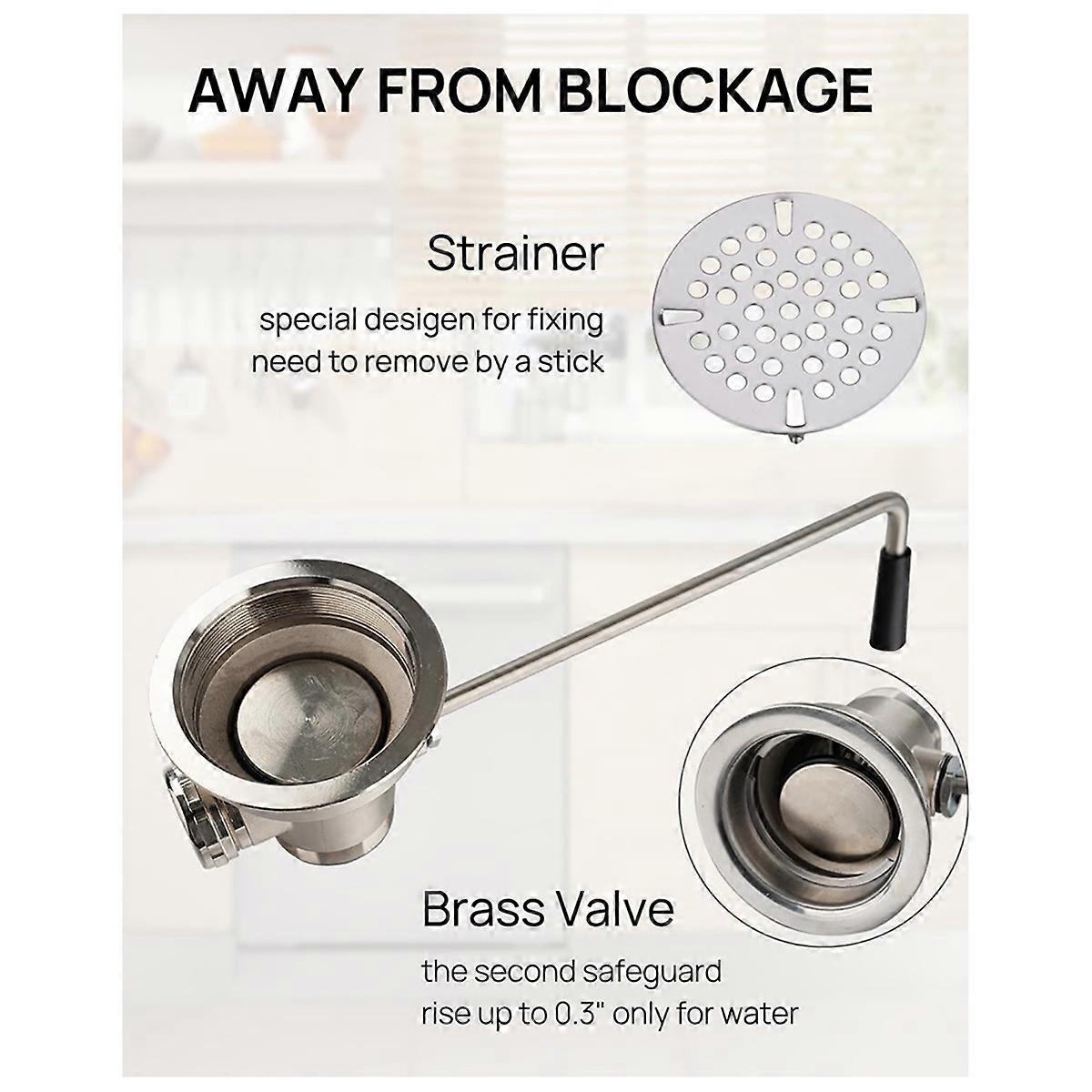 3-1/2inch Commercial Sink Drain with Twist Lever Handle, Waste Drain ...