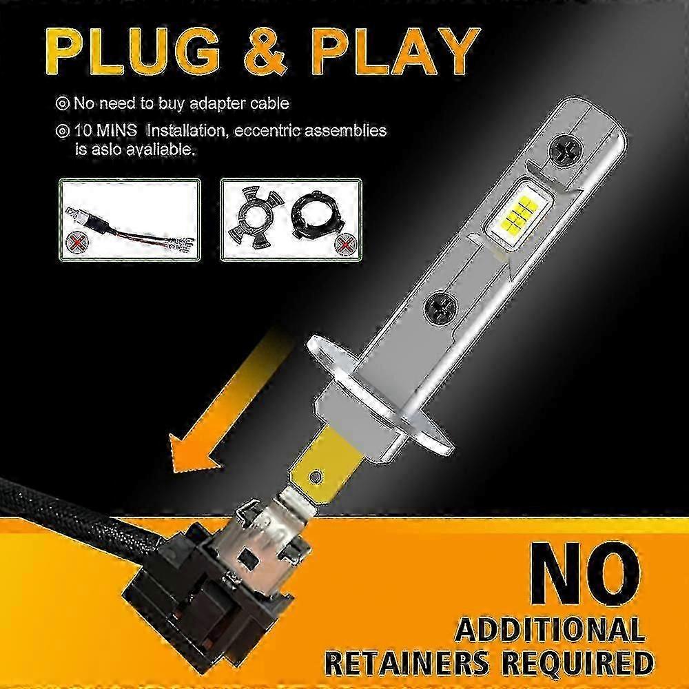 2Pcs LED Light Bulb H1 LED Headlight Mini Size Design Wireless Fanless ...