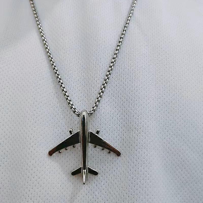 Classic Design Airplane Necklace for Women Men Simple Silver Color ...