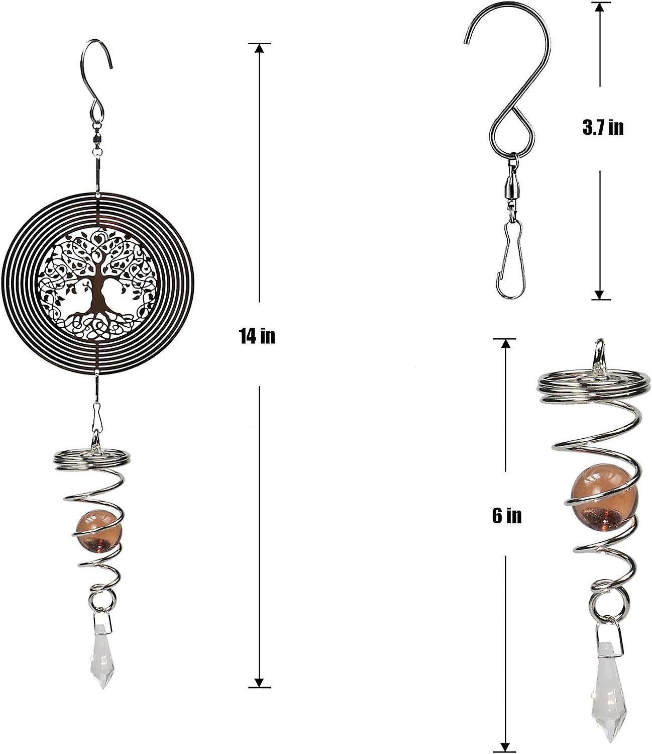 3d Tree Of Life Wind Spinner Hanging With Gazing Ball Spiral Tail, 360 ...