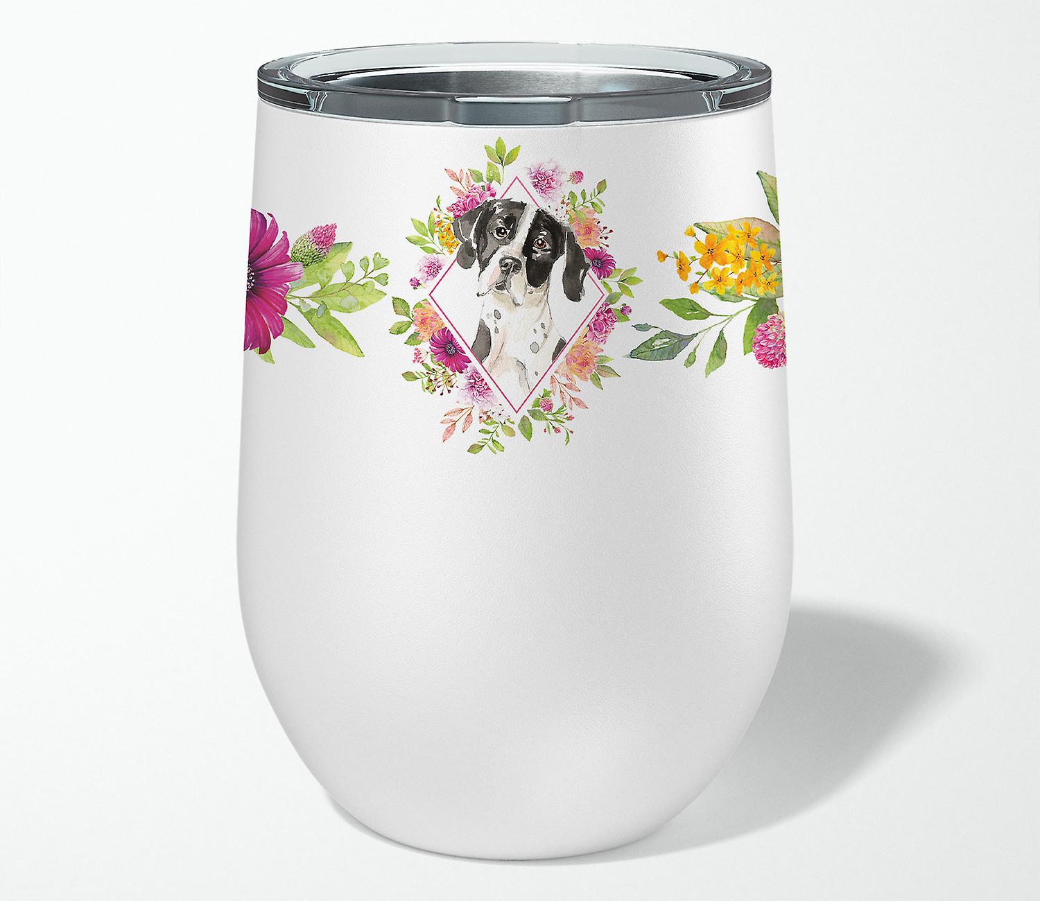 English Pointer Pink Flowers Stainless Steel 12 oz Stemless Wine Glass ...
