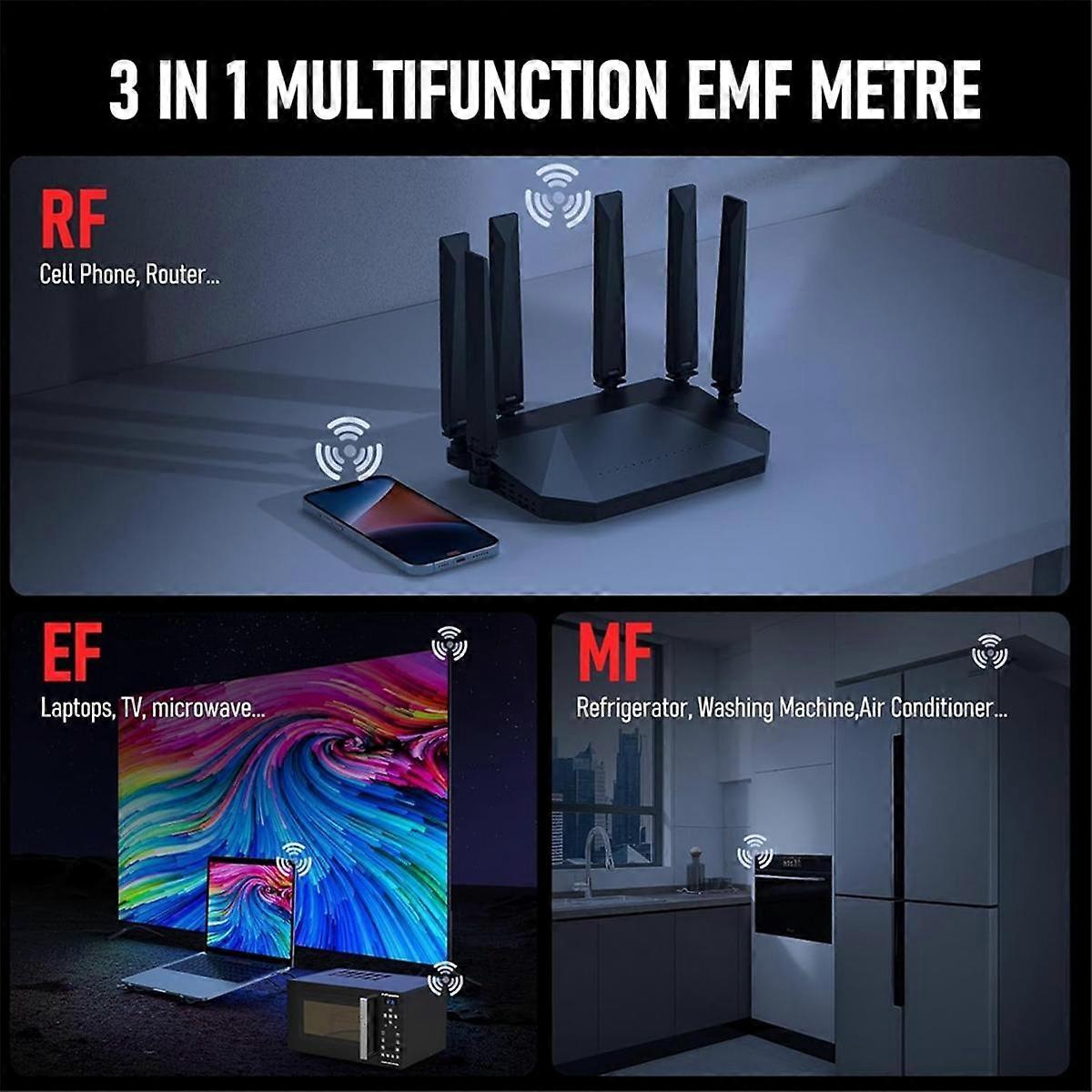 EMF Meter,3 in 1 EMF Detector Electromagnetic Field Radiation Detector ...