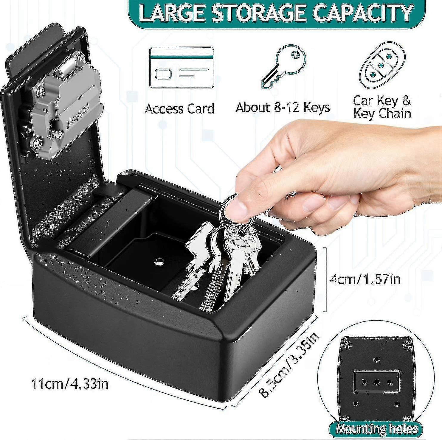 Large Key Safe Wall Mounted Key Lock Box 4 Digit Combination Resettable ...