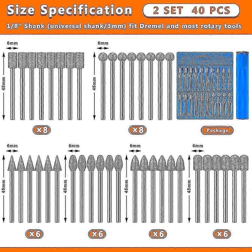 40 Pieces Diamond Burr Bits Stone Carving Set For Dremel Rotary Tool ...