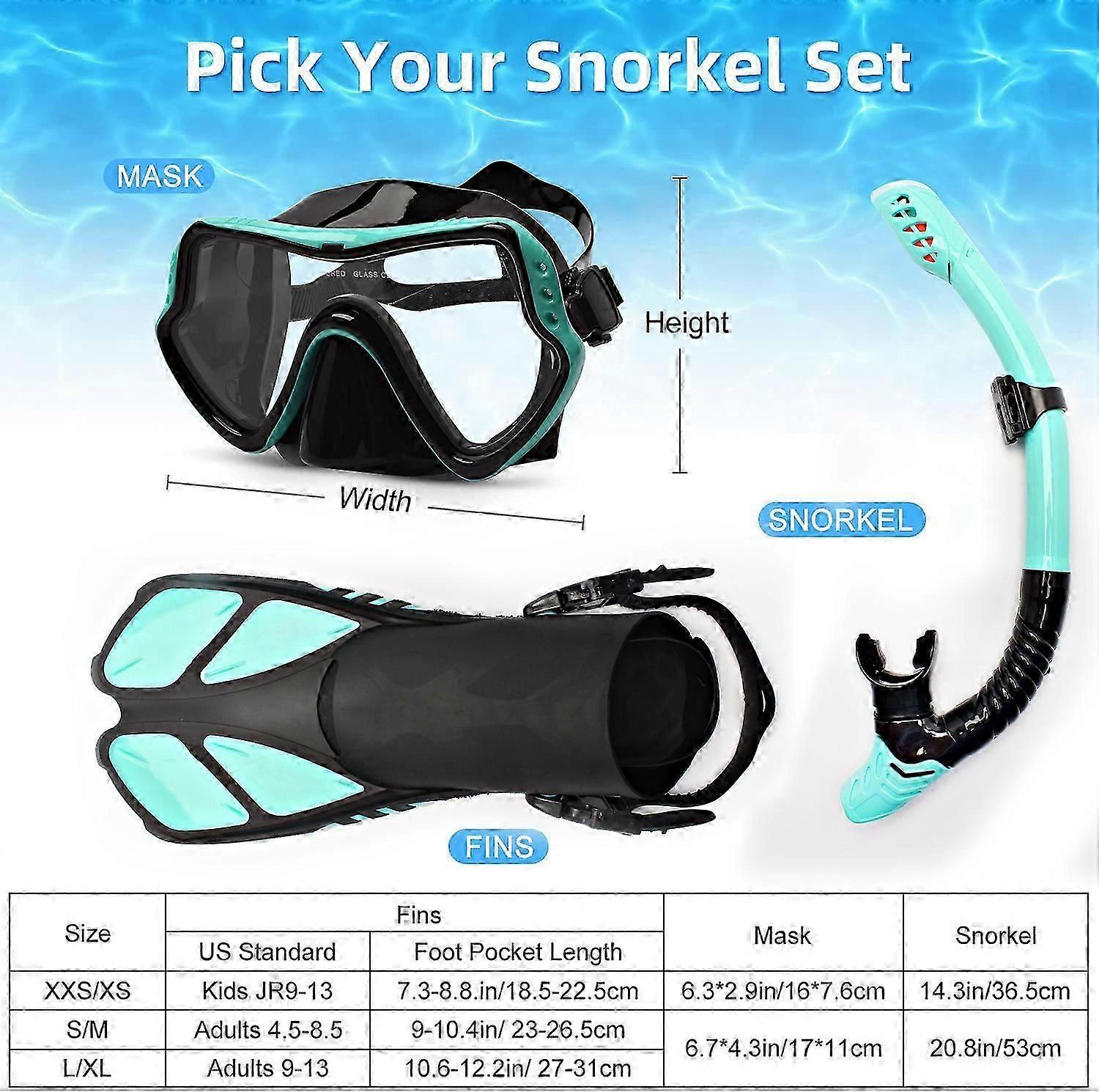 Mask Fin Snorkel Set, Travel Size Snorkeling Gear for Adults with ...