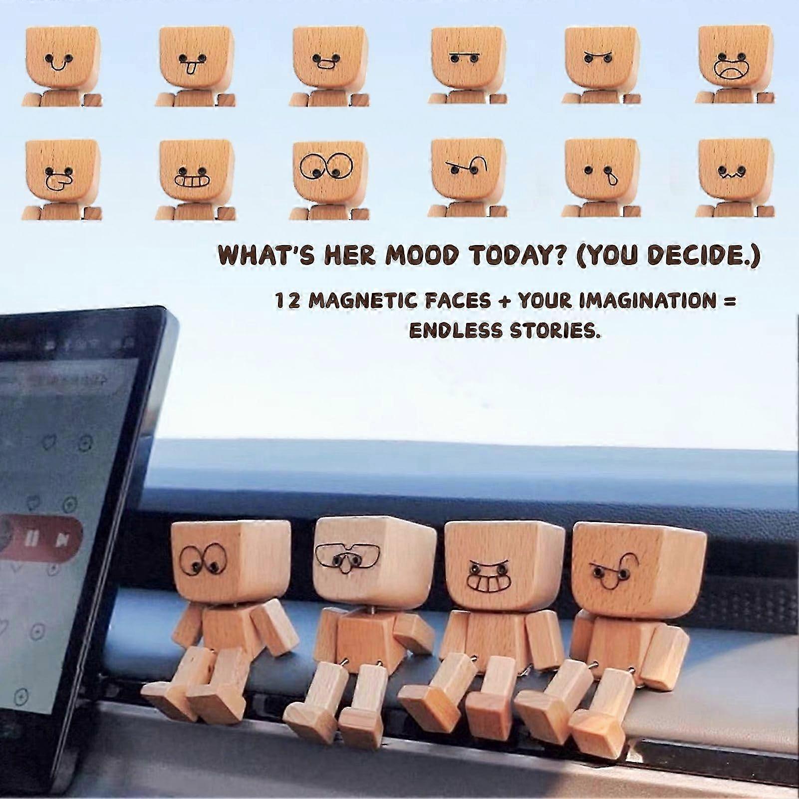 1/2 Sets Shaking Wooden Man Figurine with 12 Magnetic Expressions ...