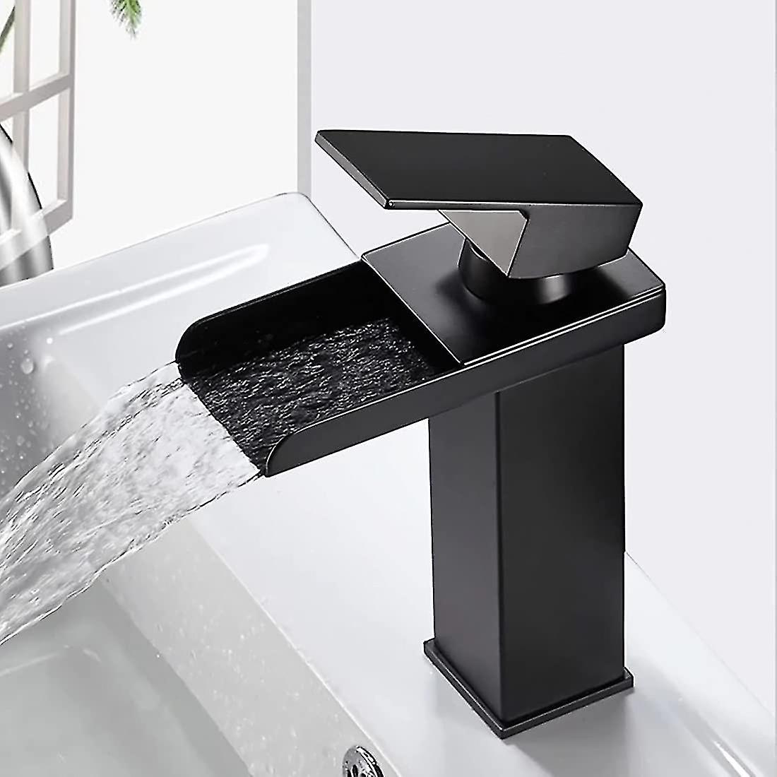 Bathroom Faucet Black Waterfall Bathroom Faucet Rectangular Single Hole ...