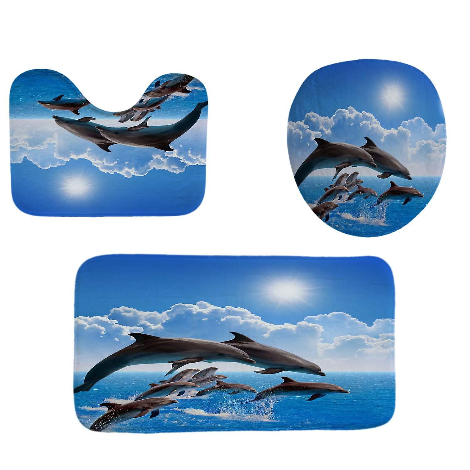 4 Sets Jump Dolphin Blue Sea Sky White Cloud Beautiful Shower Curtains ...