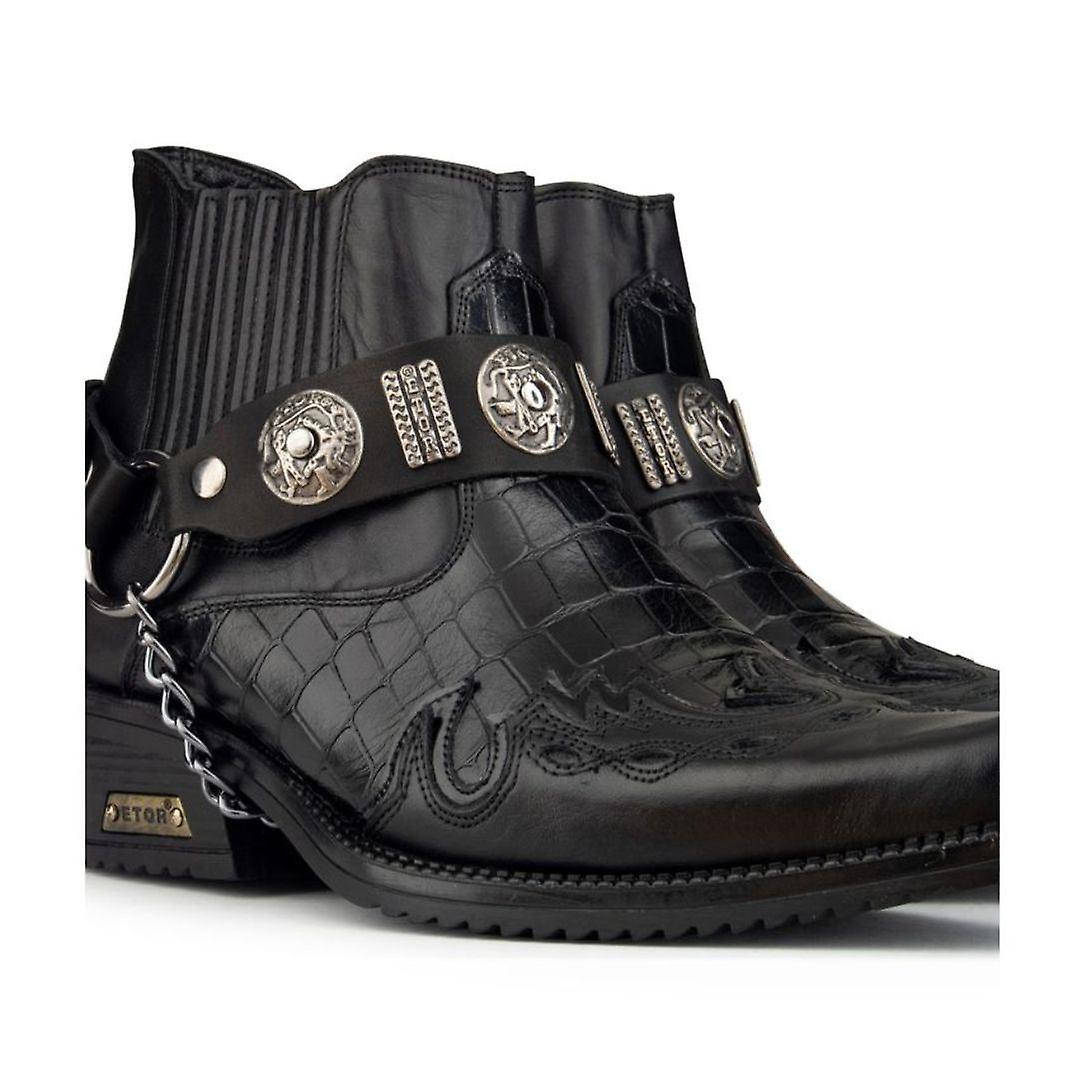 Men's Real Leather Cowboy Ankle Boots Chain Western Heel Dancing ...