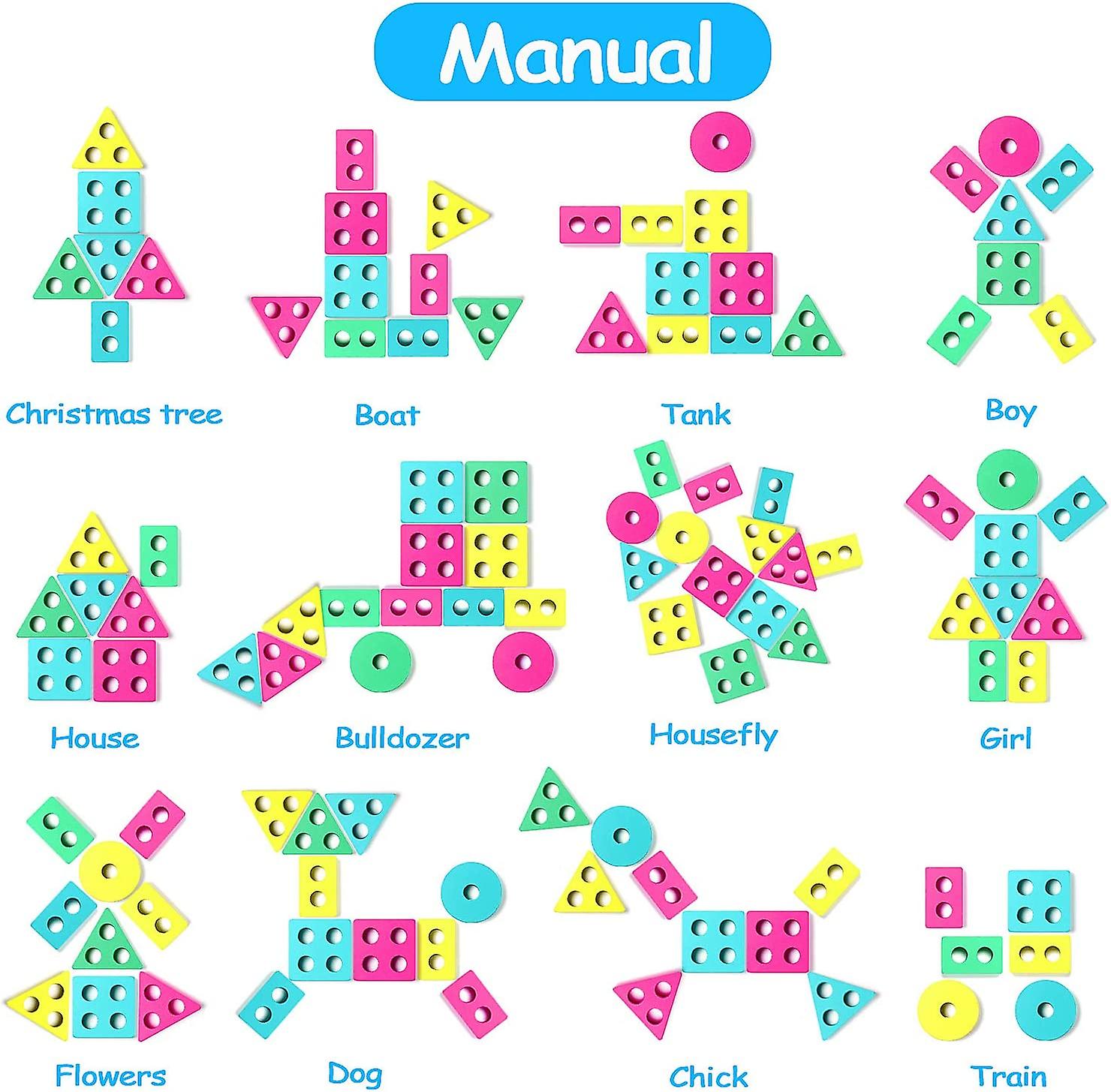 Wooden Geometric Puzzles Stacking Game, Colors And Shape Sorting ...