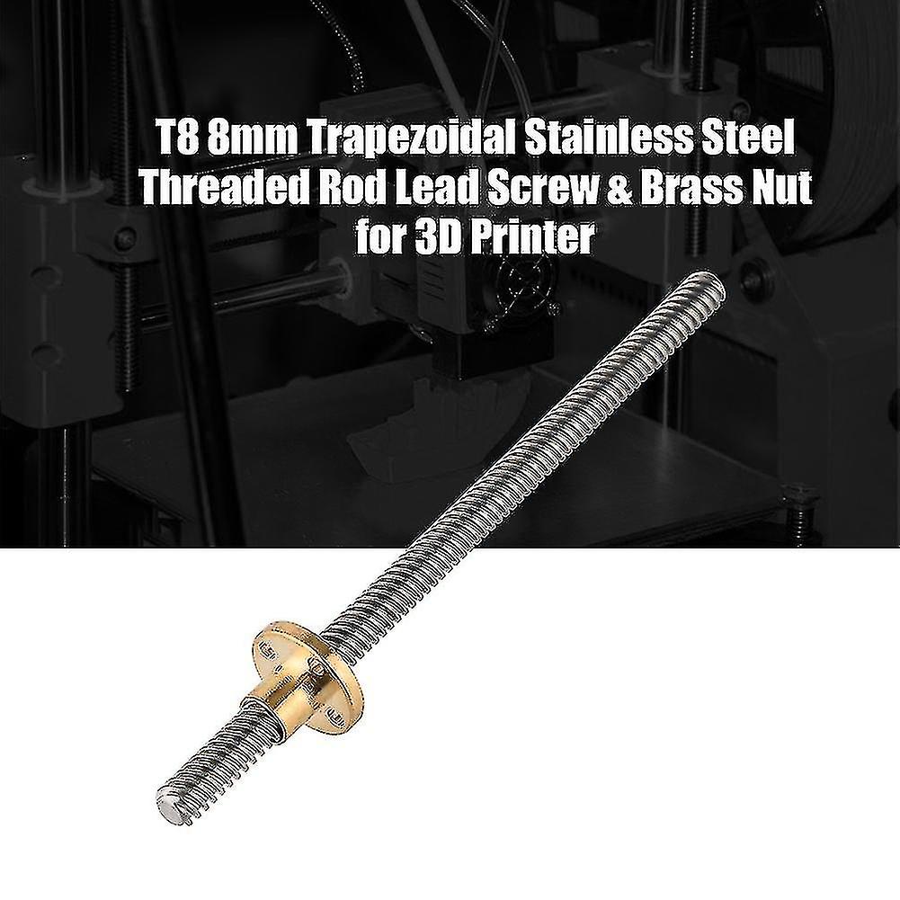 T8 8mm Trapezoidal Stainless Steel Threaded Rod Lead Screw & Brass Nut ...