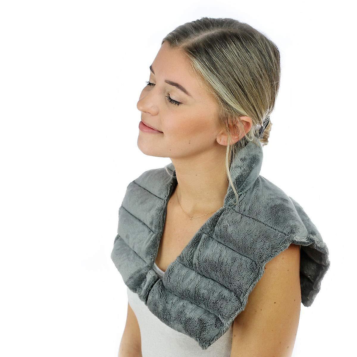 Large weighted heating pad with stand-up collar and microwave heating ...