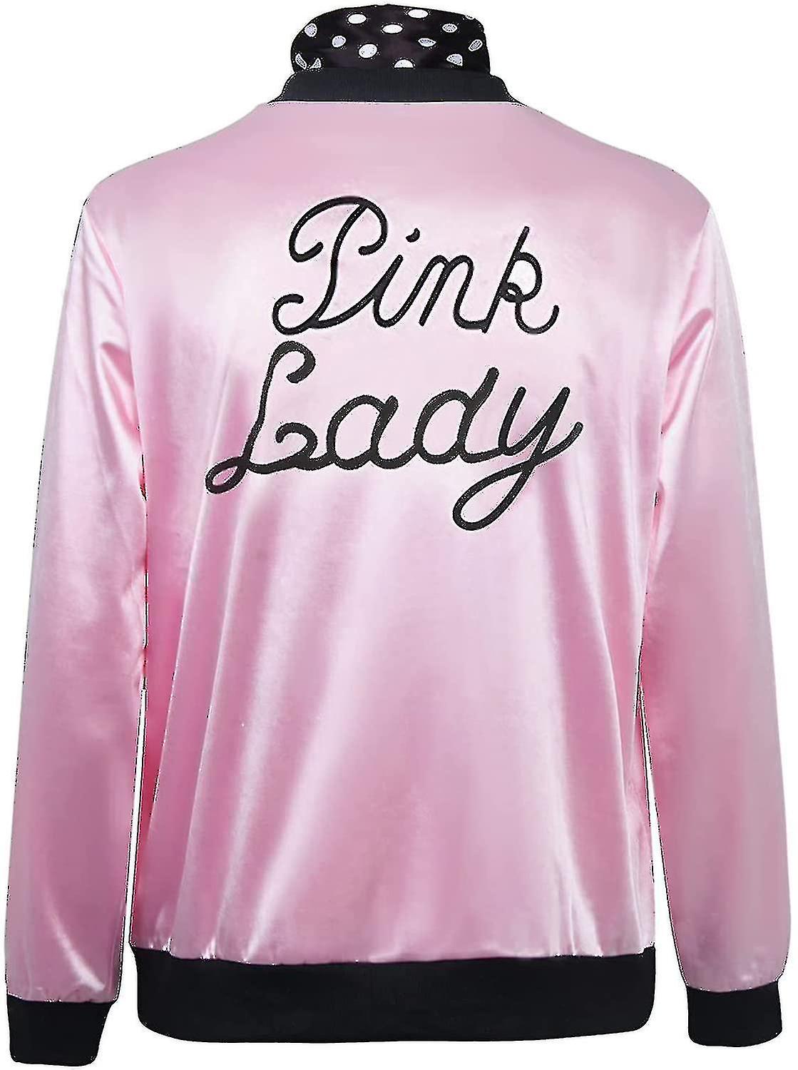 1950s Women Lady Girls Pink Satin Jacket Halloween Costume Fancy Dress ...