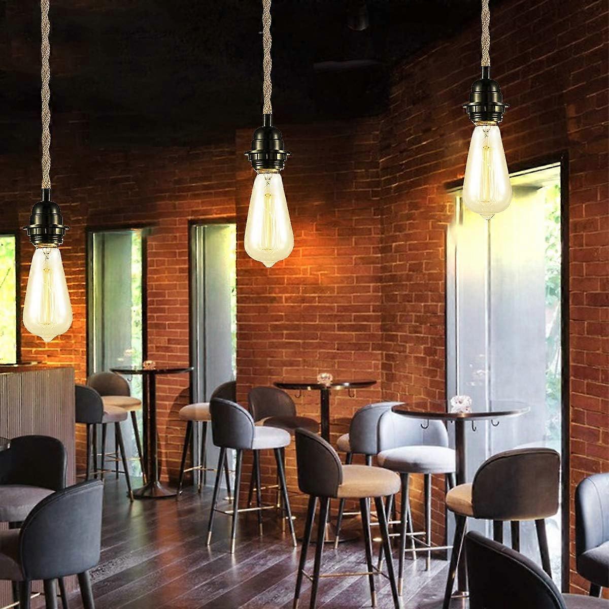 Pack Pendant Lights With Switch, Hemp Rope With 4.5m Cable, E27 Socket ...