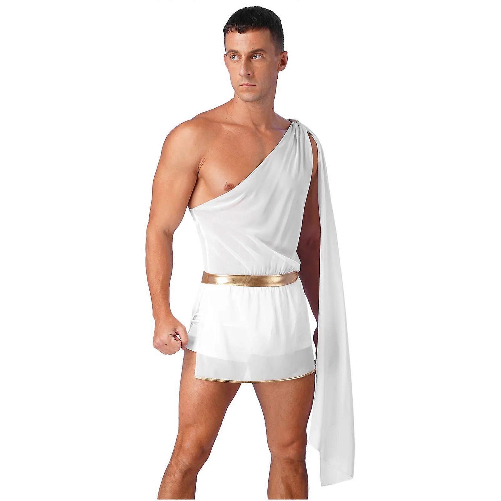Mens Ancient Greek God Costume One Shoulder Toga Skirt Built-in Shorts ...