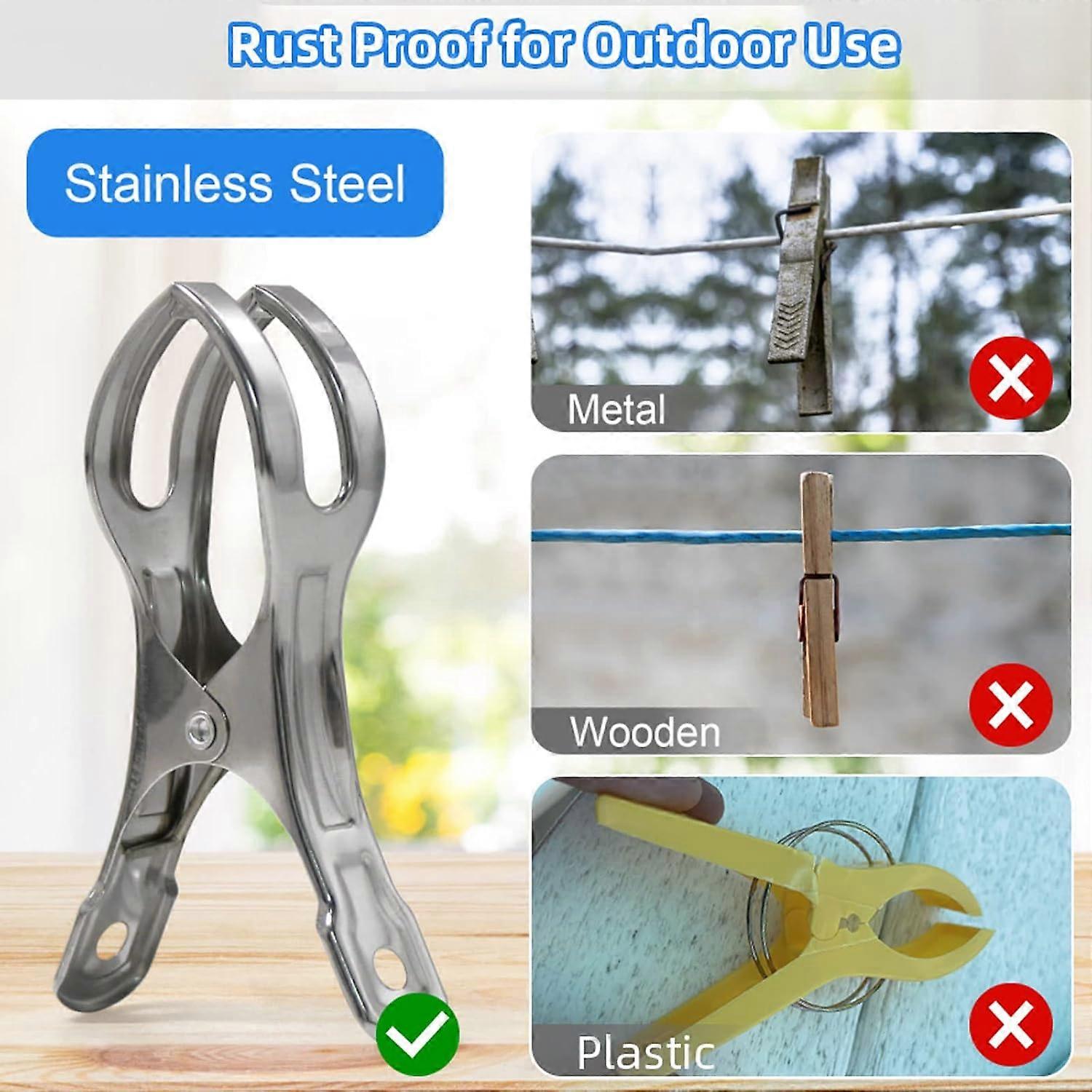 Large Stainless Steel Clothes Pegs - 10Pcs Strong Outdoor Clothespins ...