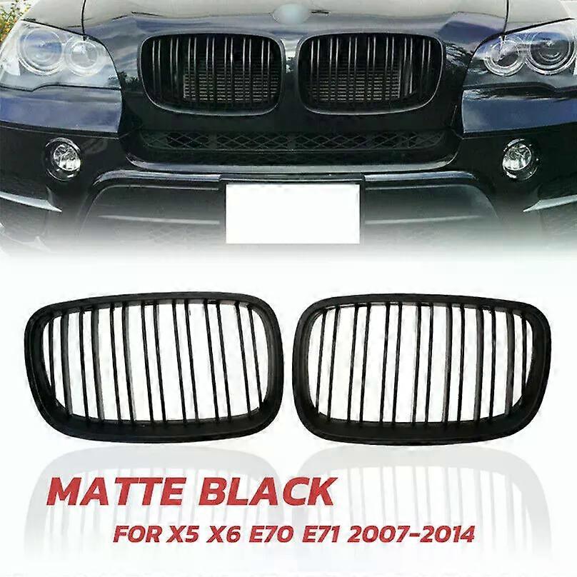 Matte Black Front Bumper Dual Slat Front Kidney Grill Grille For-BMW X5 ...