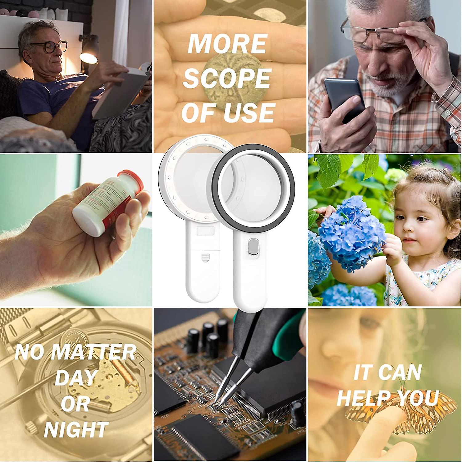 Reading Magnifying Glass, 30x Magnifying Glass (including 13 Leds ...