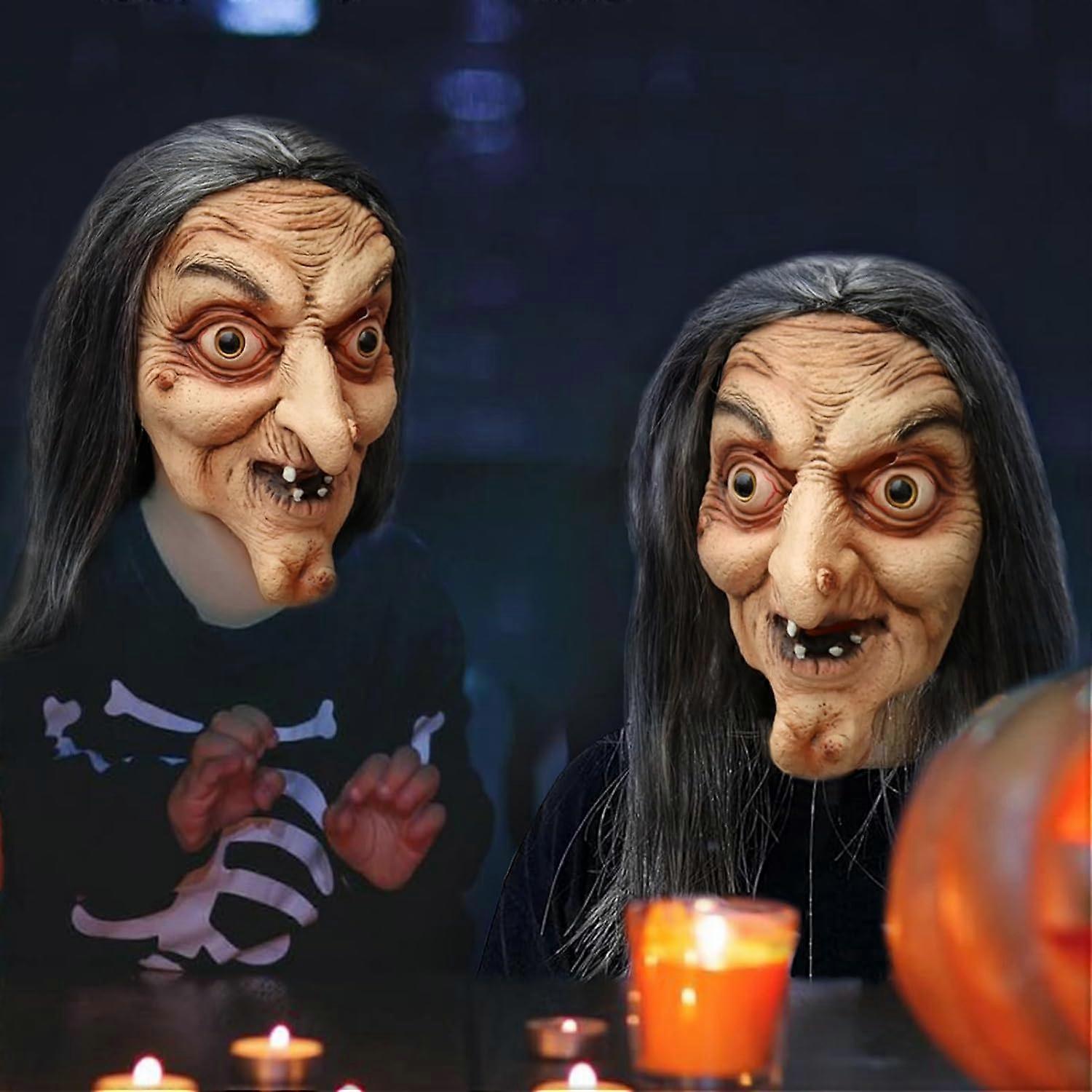Halloween Scary Witch Mask Creepy Old Woman Look With Long Hair ...