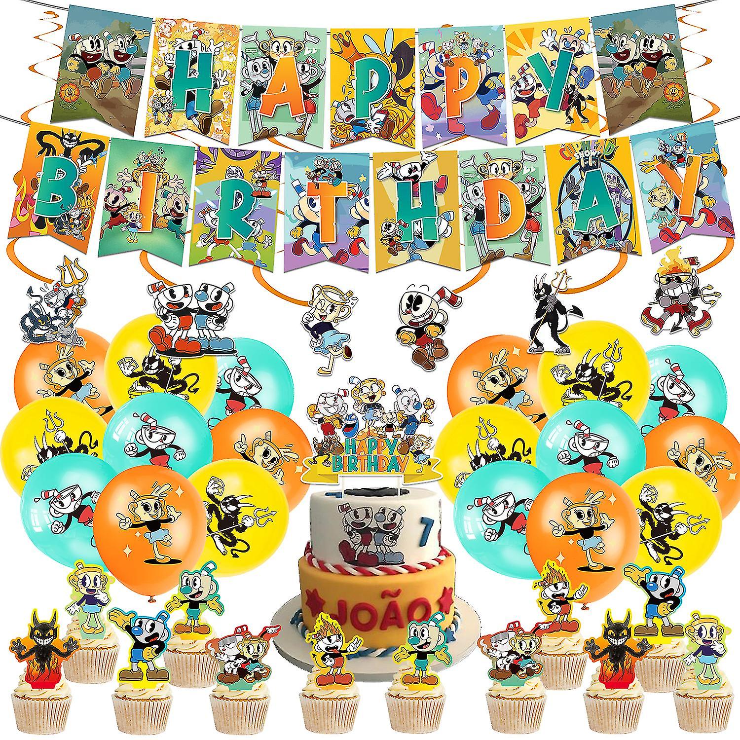 Cuphead Theme Birthday Party Decorations Paper Banners Cupcake Toppers ...