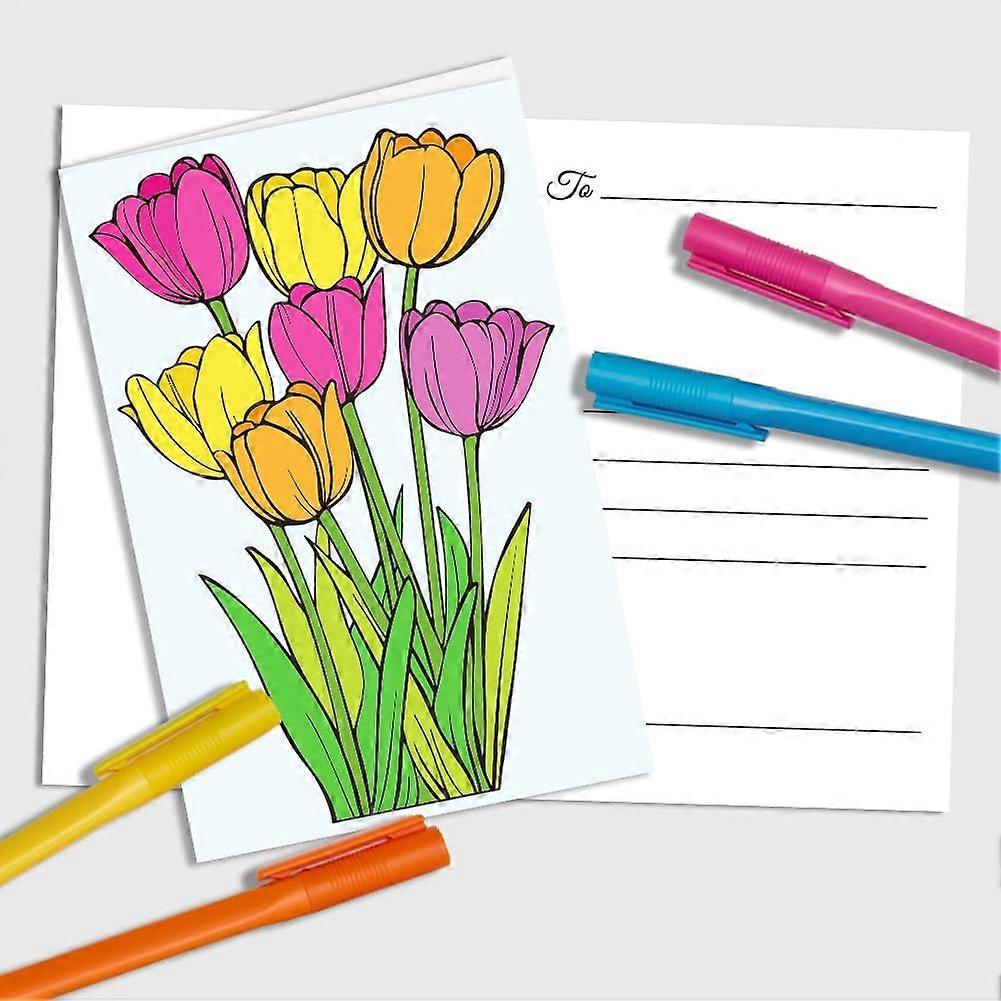 10Pcs Flower Coloring Greeting Cards Flower Vase Painting Greeting Card ...