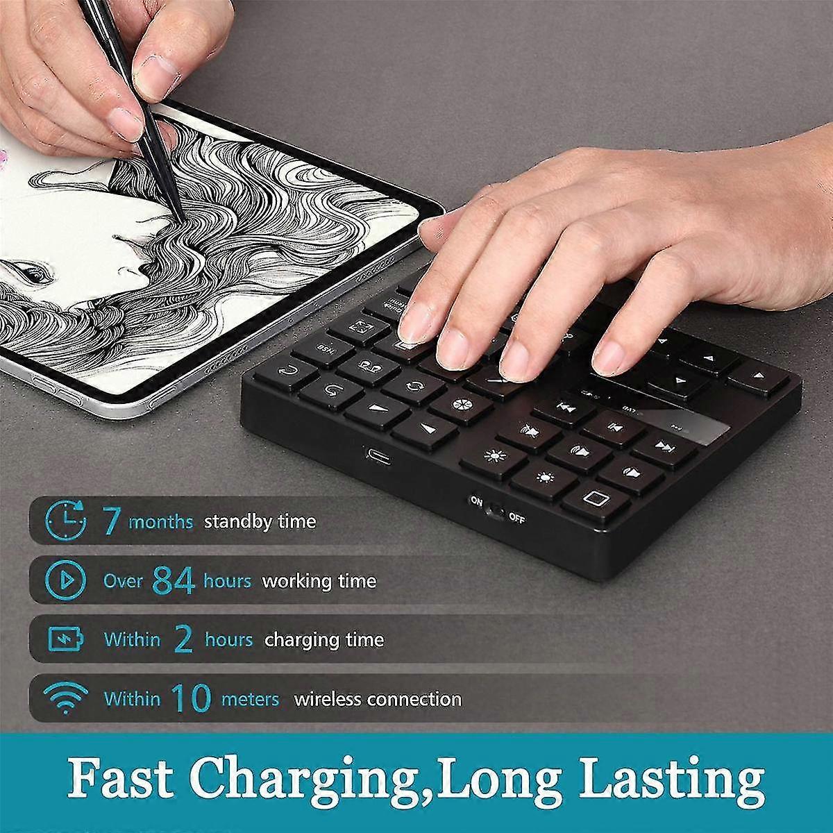 Bluetooth Drawing Keypad , 35 Keys Rechargeable Wireless Keyboard ...