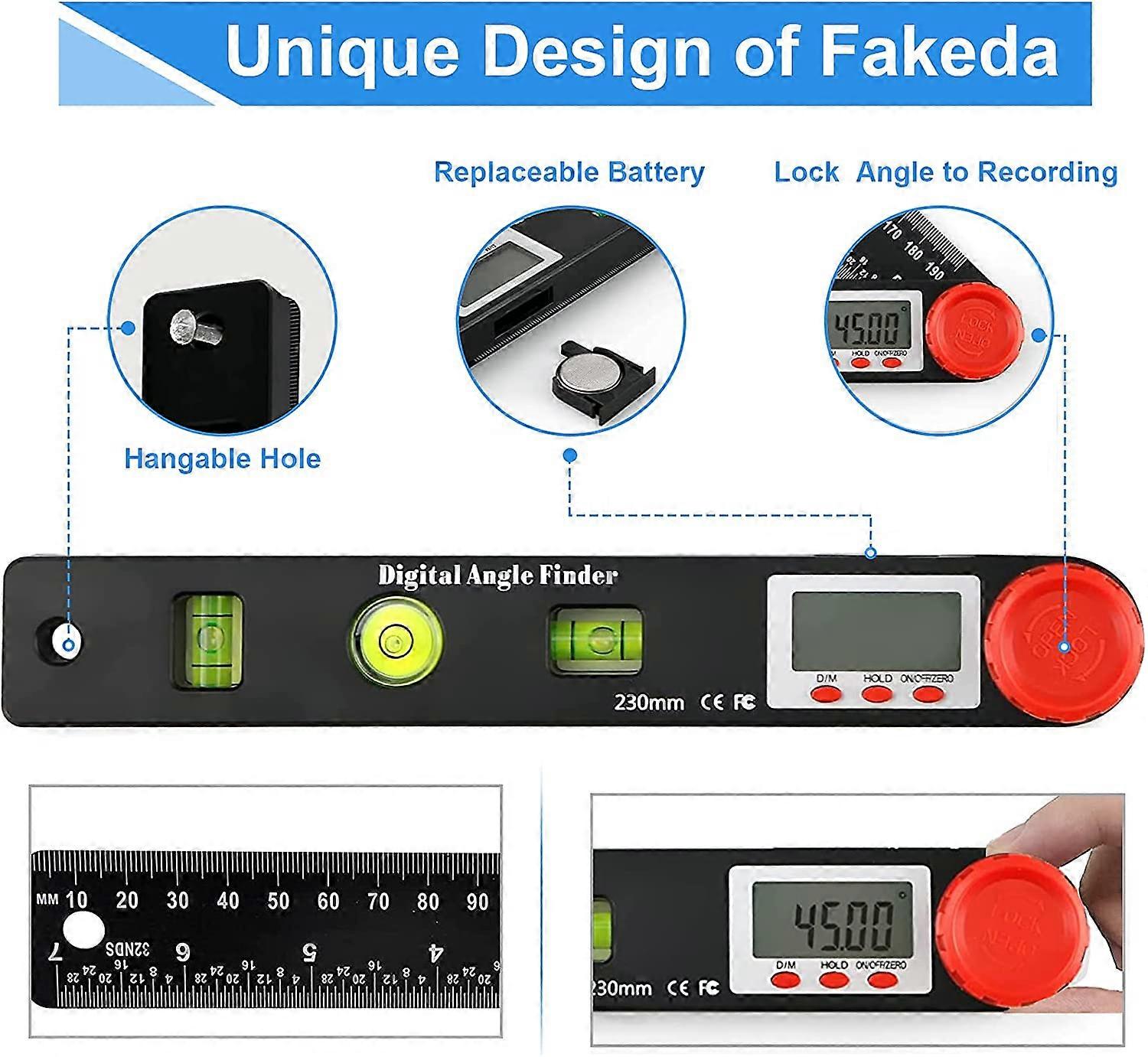 Digital Angle Finder, 0~999 Digital Protractor Ruler Bubble Level ...