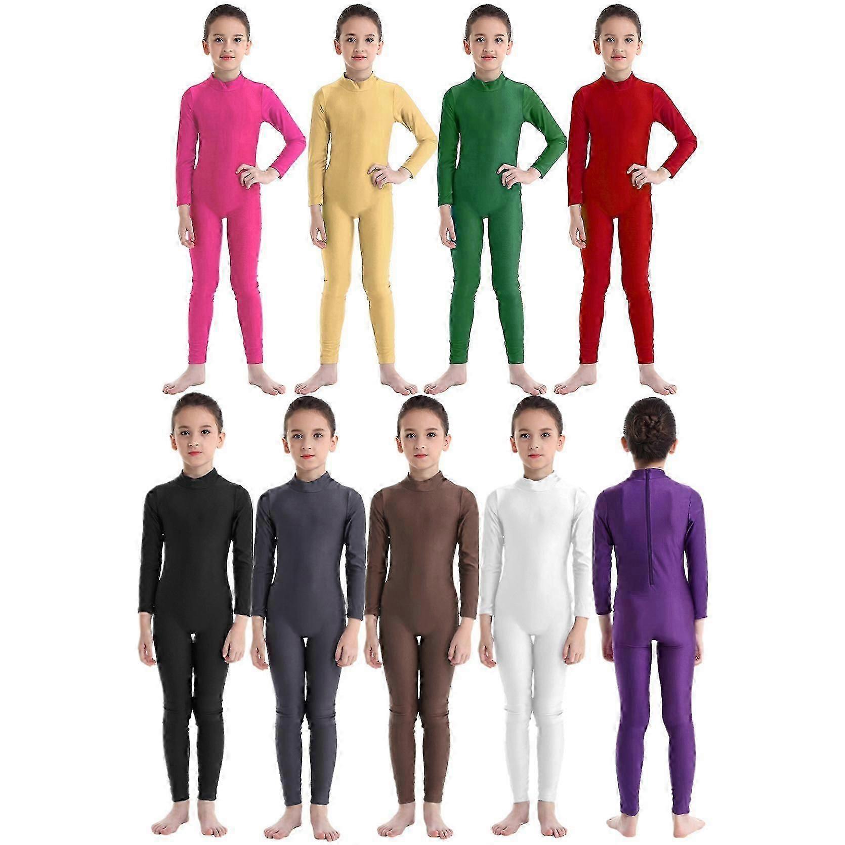 Children Girls Long Sleeve Dance Gymnastic Leotard Unitard Full Length ...