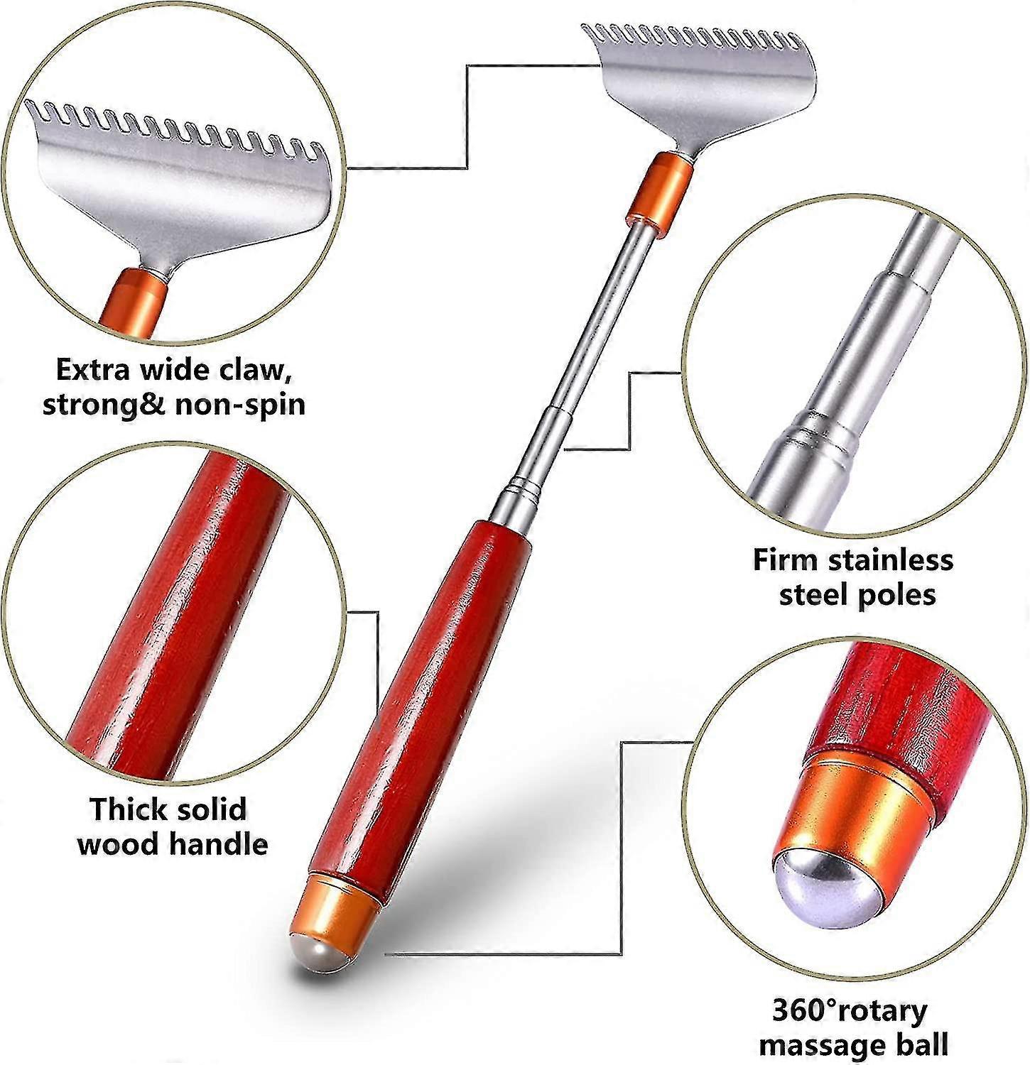Adjustable Back Scratcher with Wooden Handle, Durable 15-Tooth Metal ...