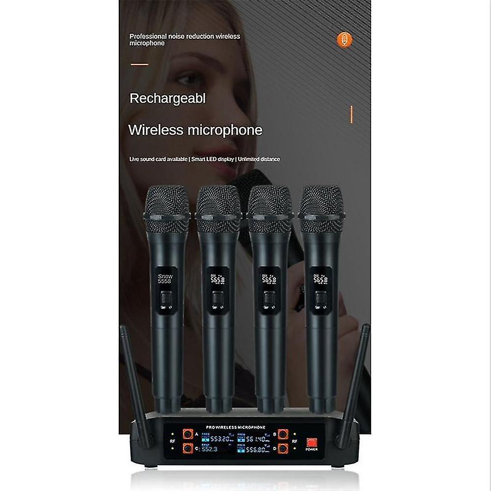 Wireless Microphone Handheld 4 Channels Uhf Dynamic Mic For Karaoke ...