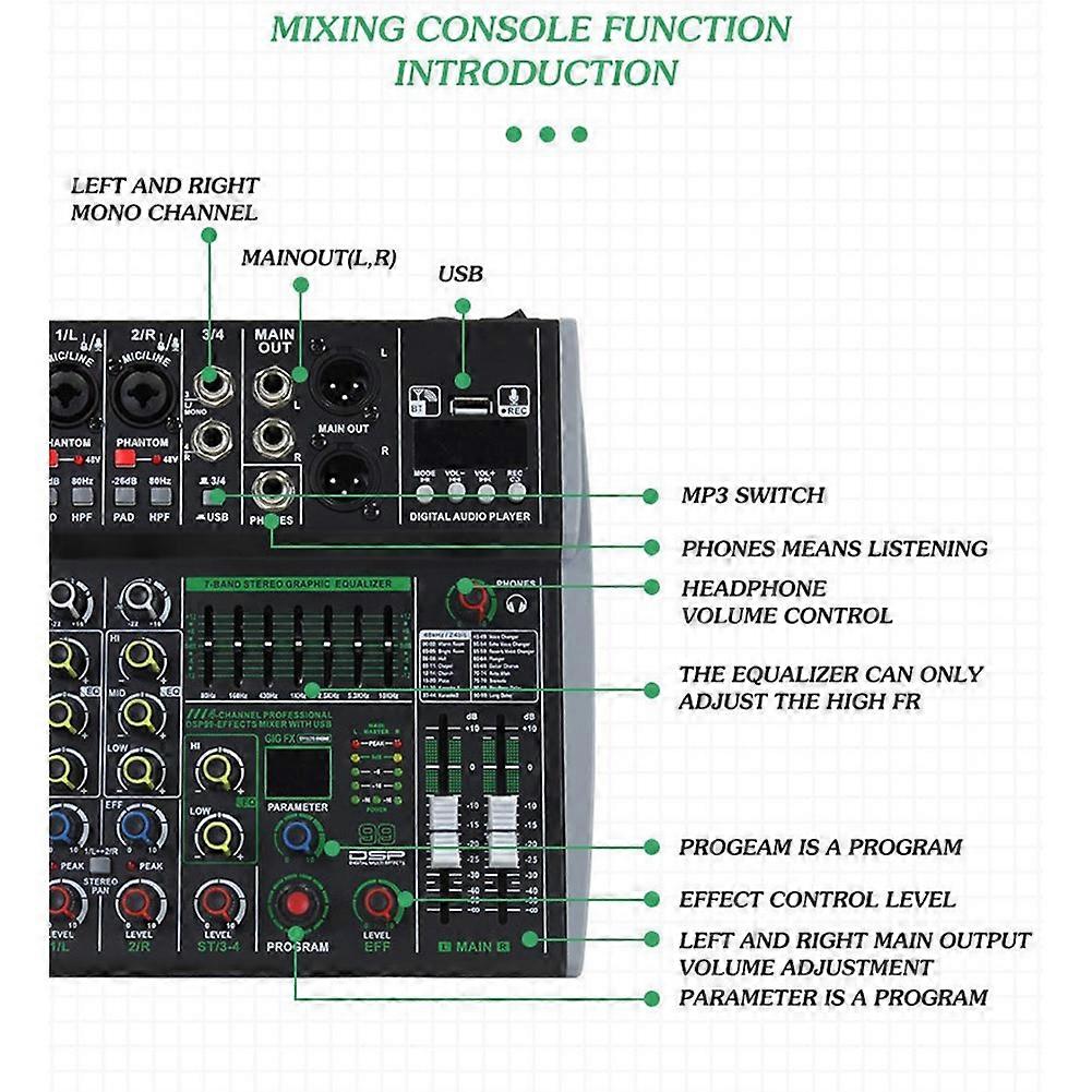 Professional 4-Channel Mixer Built-in 16DSP 7-Segment Balanced Effect ...