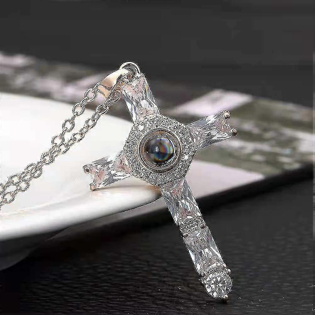 2pcs Cross Projection Necklace Choker Crystal Cross Lord's Prayer Cross ...