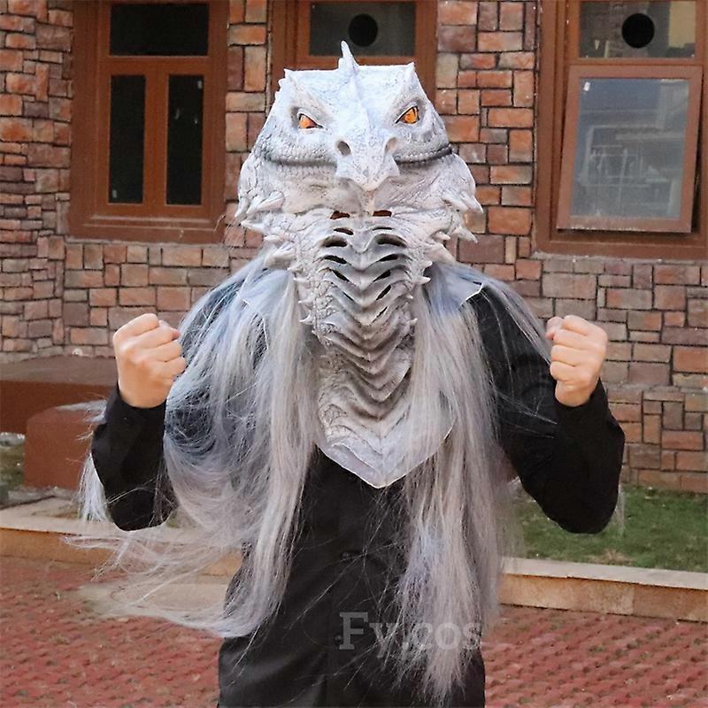 Raptor Mask with Fur Original Furri Dragon Dinosaur Head Latex Mascara ...