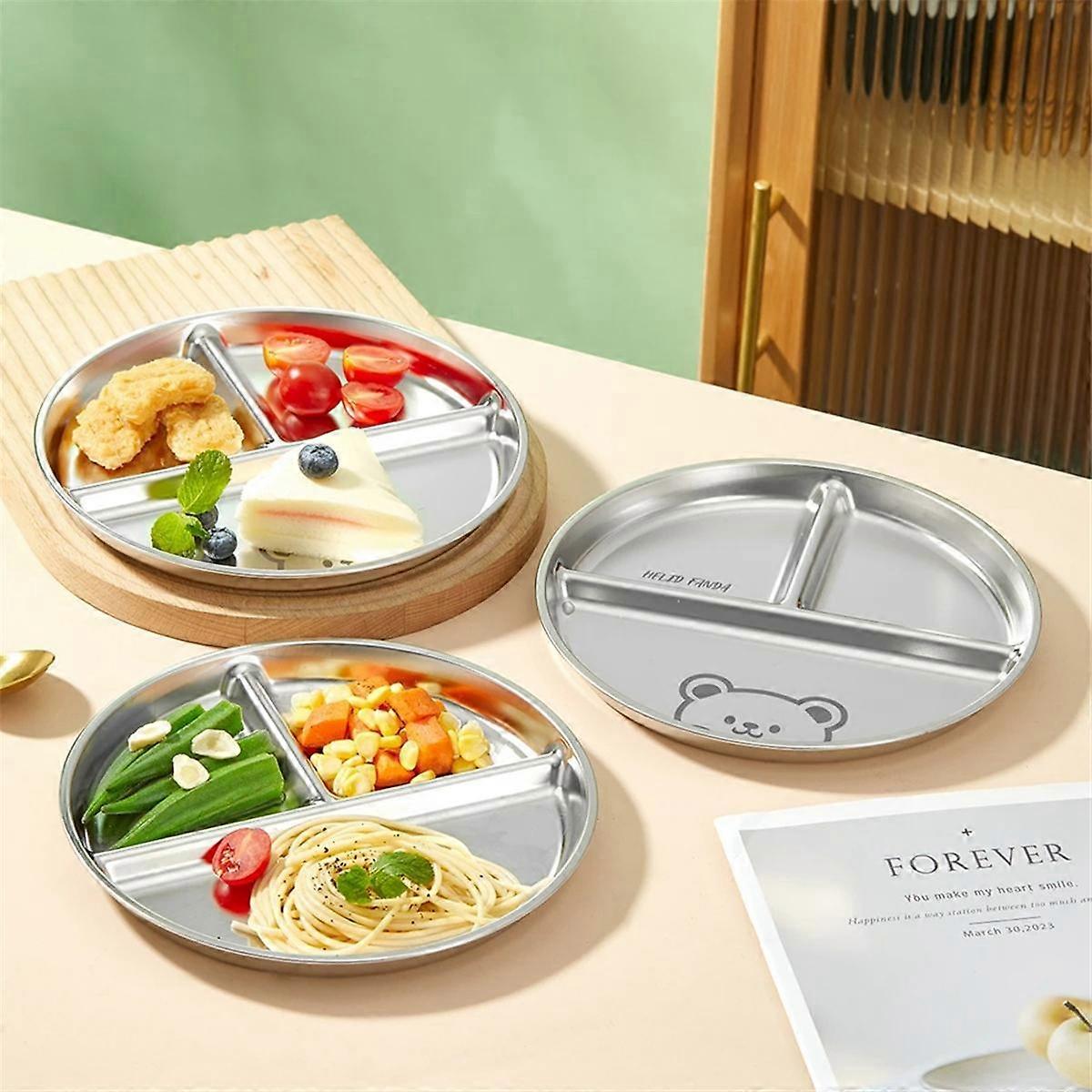 2PCS Stainless Steel Divided Western Food Plate Pasta Dish Salad ...