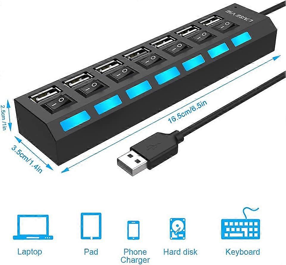 Multi-Port USB Splitter, 7-Port USB 2.0 Hub, USB A Data Hub with ...